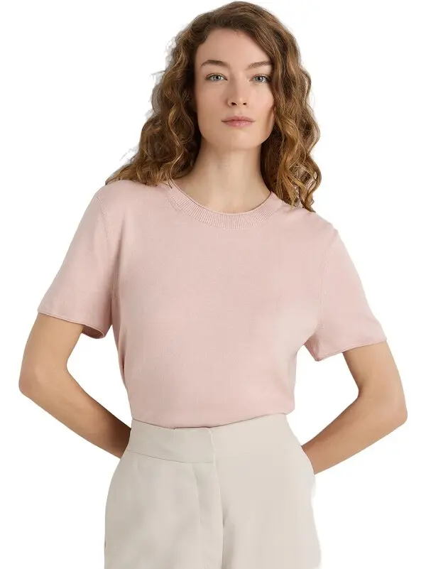 Quince Cotton Cashmere Relaxed Sweater Tee - Sugar Stone