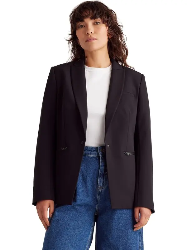 Quince Convertible Single-breasted Scuba Blazer - Black