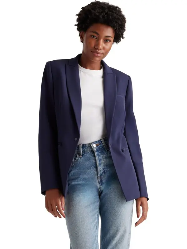 Quince Convertible Single-breasted Scuba Blazer - Navy