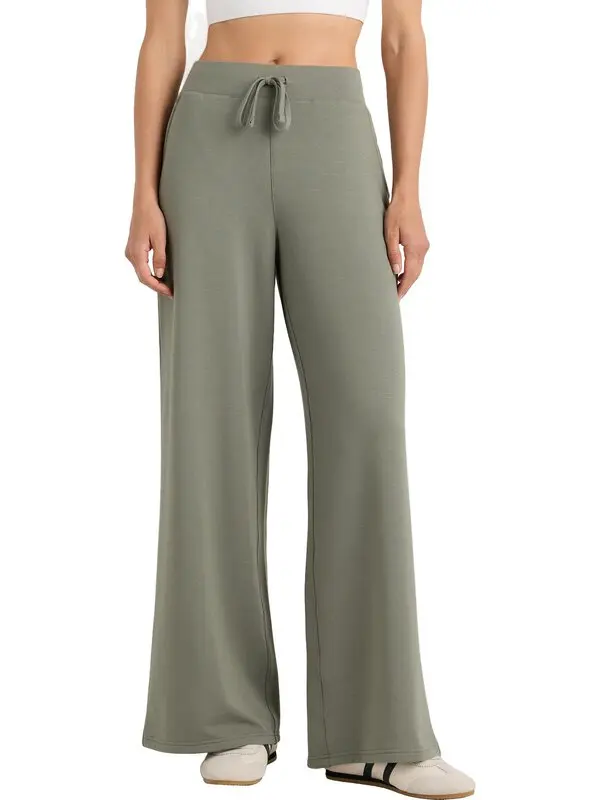 Quince Supersoft Fleece Wide Leg Pants - Smoked Thyme Green