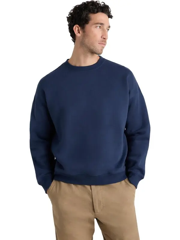 Quince Fleece Crew Neck Alpaca Sweater - Washed Deep Navy