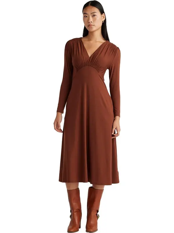 Quince Tencel Jersey V-neck Long Sleeve Midi Dress - Brown