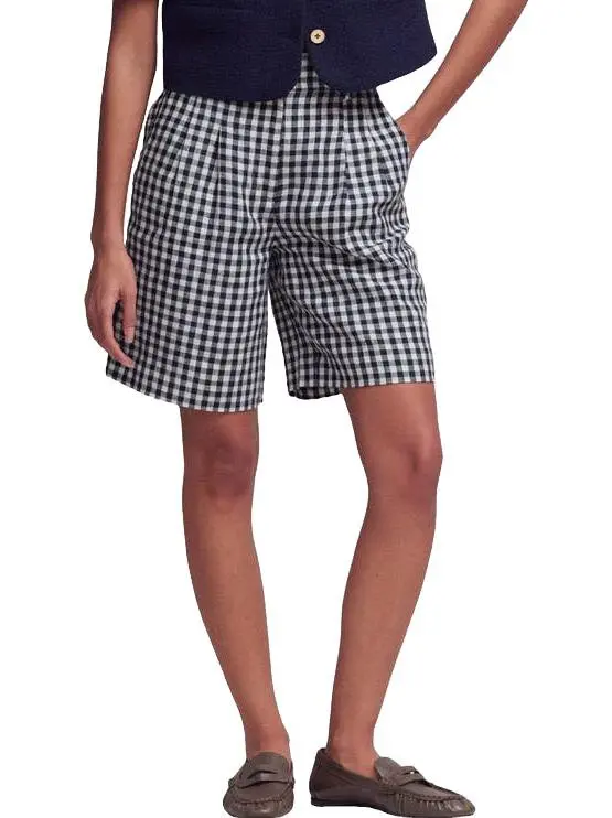 Boden Gingham Linen Shorts - Navy Ivory Gingham