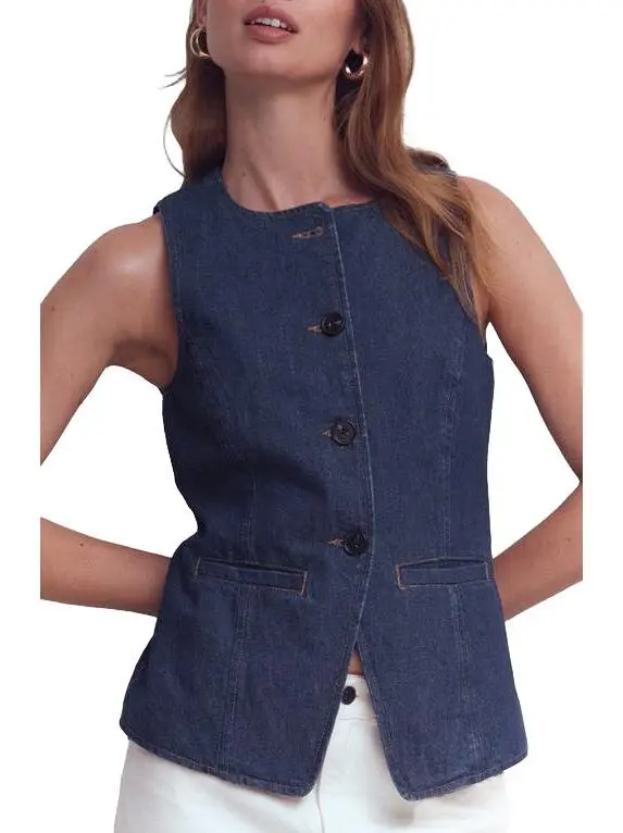 Boden Cotton Denim Waistcoat - Indigo Denim