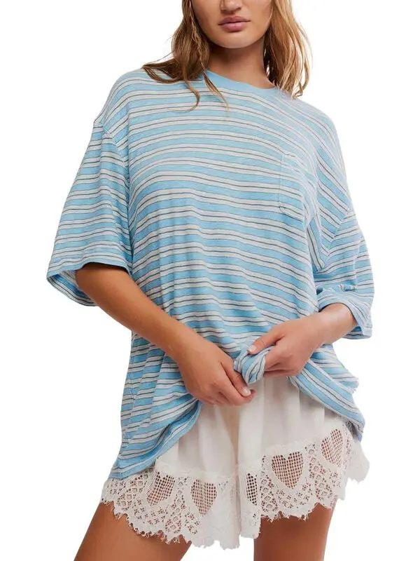 Free People Allover Stripe Cotton T-shirt - Blissful Blue Combo