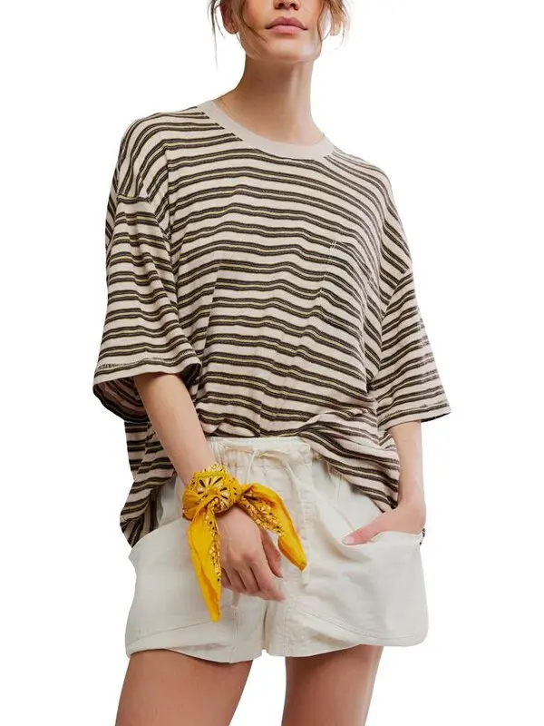 Free People Allover Stripe Cotton T-shirt - Tea Combo