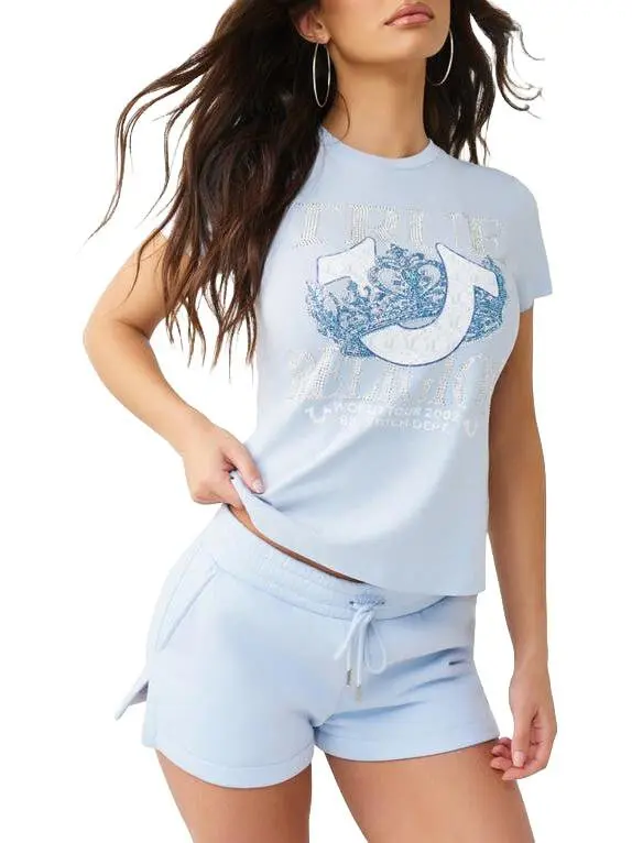 True Religion Crystal Embellished Logo T-shirt - Cashmere Blue