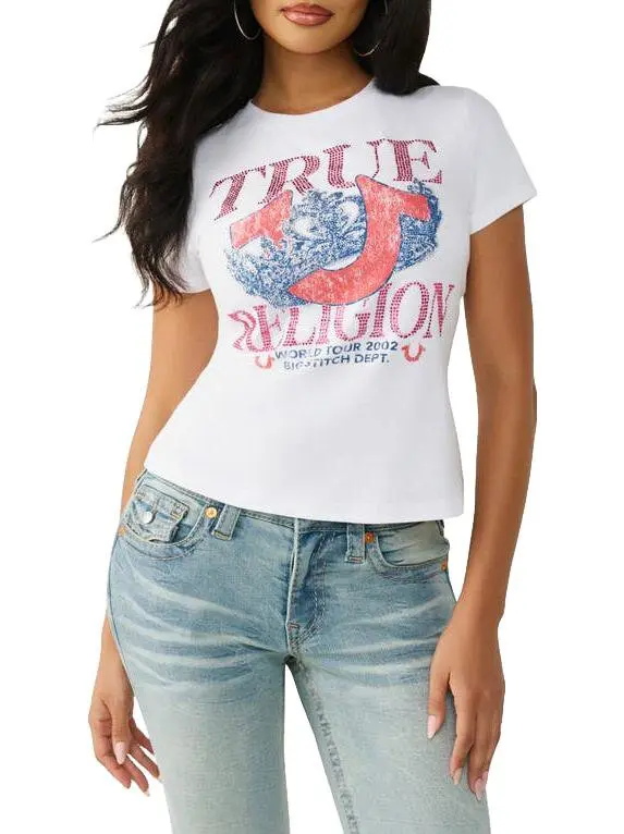 True Religion Crystal Embellished Logo T-shirt - Optic White