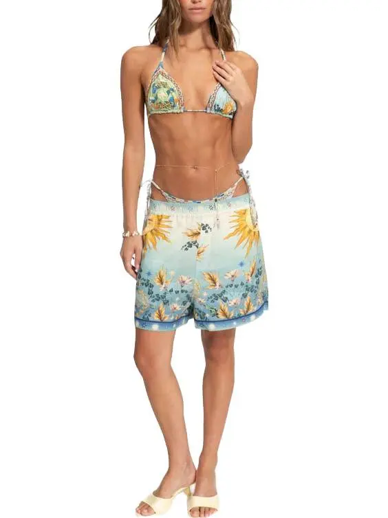 Agua Bendita Watts Solstice Print Cover-up Shorts - Blue