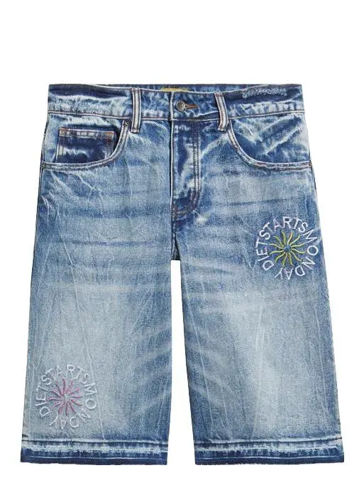 DIET STARTS MONDAY Sol Embroidered Denim Shorts - Indigo