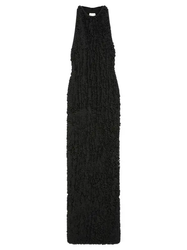 Max Mara Viscose Yarn Maxi Dress With Ruffle Details - Black