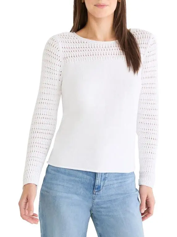NIC+ZOE Placed Pointelle Cotton-blend Sweater - Paper White