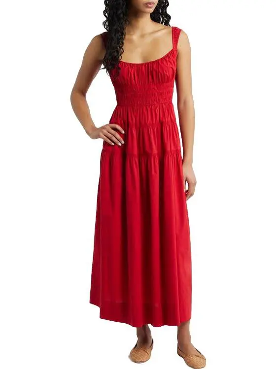 DÔEN Organic Cotton Poplin Tiered Sundress - Deep Tomato