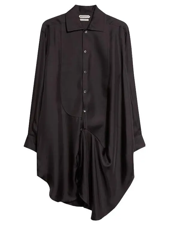 JW Anderson Draped Long Sleeve Silk Shirtdress - Black