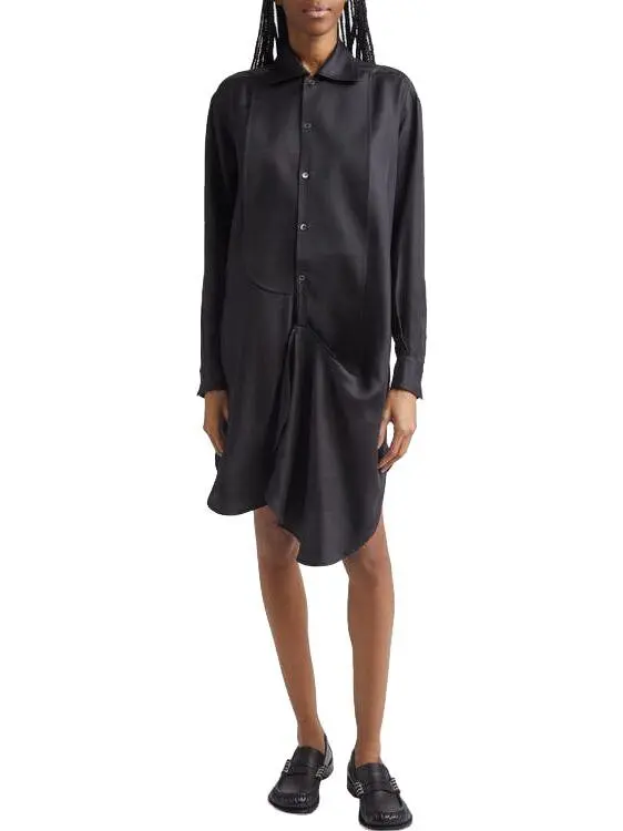 JW Anderson Draped Long Sleeve Silk Shirtdress - Black
