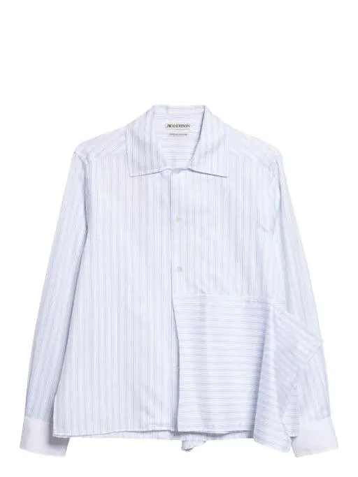 JW Anderson Asymmetric Draped Stripe Poplin Shirt - White/blue