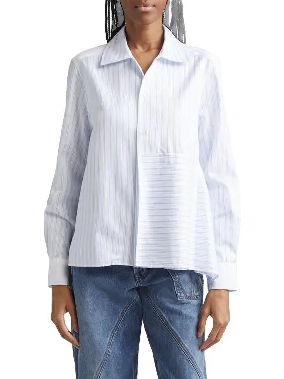 JW Anderson Asymmetric Draped Stripe Poplin Shirt - White/blue