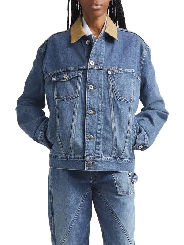 JW Anderson Corduroy Collar Denim Trucker Jacket - Mid Blue