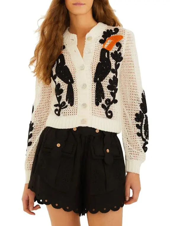 Farm Rio Toucan Crochet Cardigan - Off-white