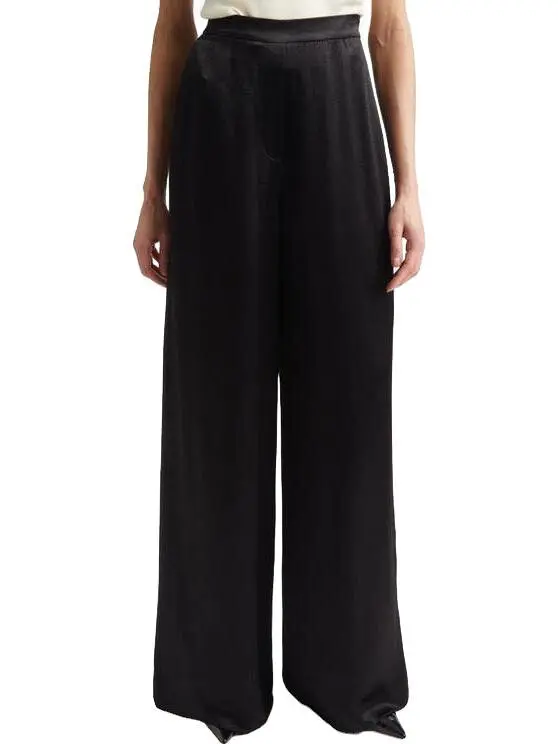 St. John Maddie Hammered Satin Wide Leg Pants - Black