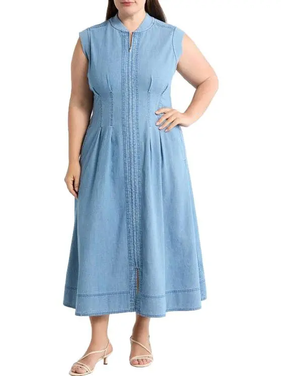 Wit & Wisdom Pintuck Denim Midi Dress - Light Blue