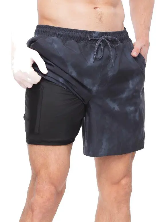 ROKKA&ROLLA 7" Compression Liner Swim Trunks Upf 50 - Black Wash