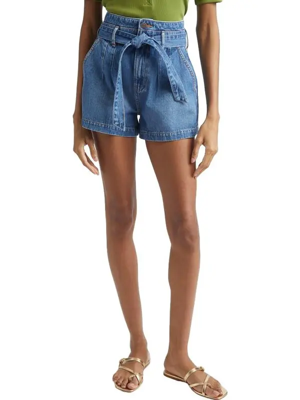 Veronica Beard Jaylen Tie Waist Denim Shorts - Serendipity