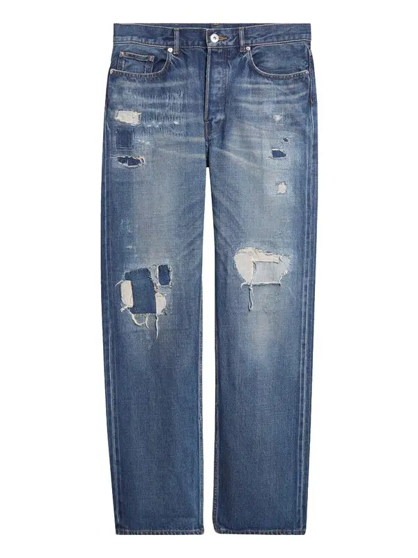 JW Anderson Rip & Repair Straight-leg Selvedge Jeans - Dark Blue