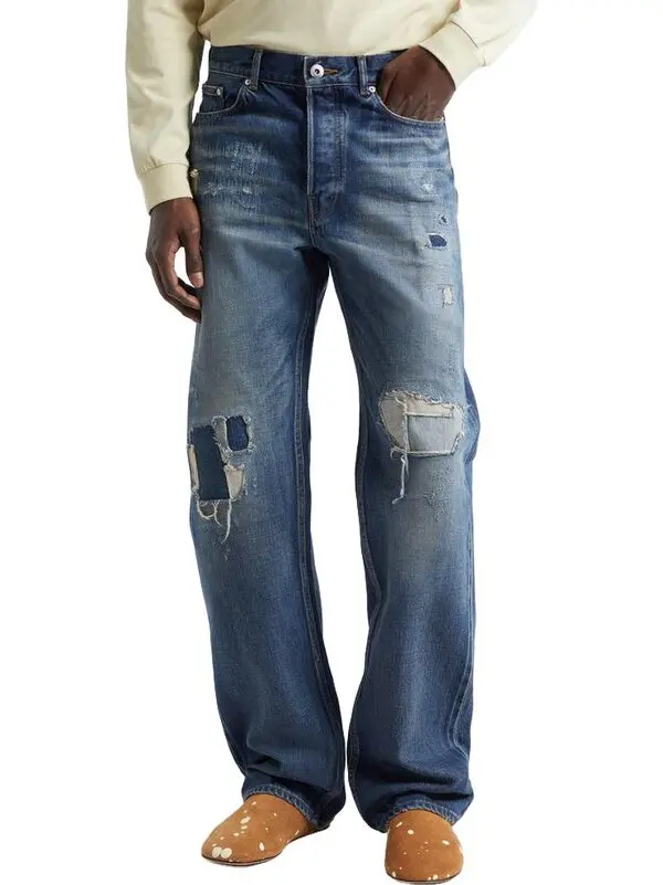JW Anderson Rip & Repair Straight-leg Selvedge Jeans - Dark Blue
