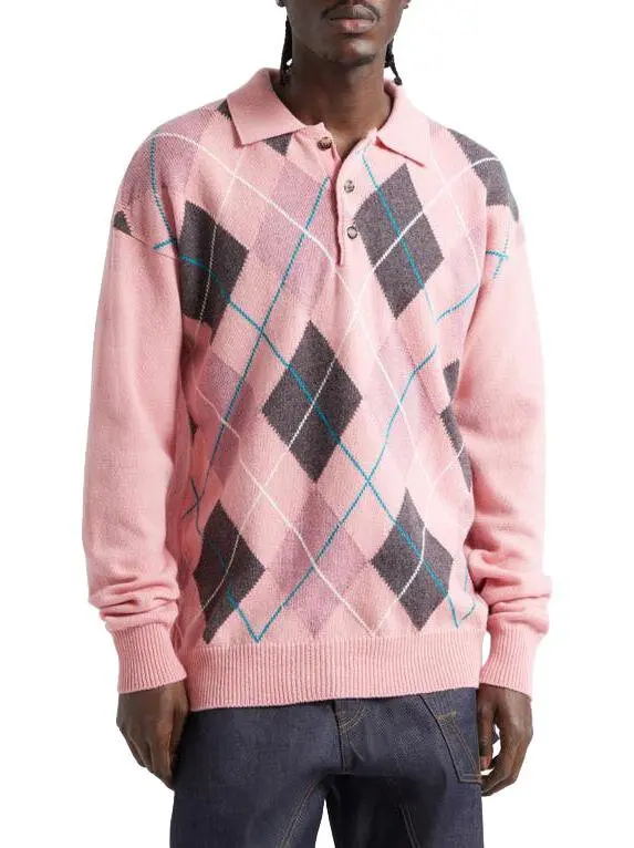JW Anderson X Pringle Of Scotland Argyle Wool Polo - Bubblegum