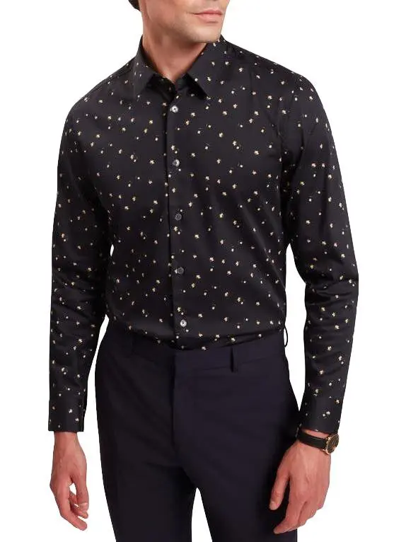 Ted Baker London Iskran Floral Print Stretch Cotton Button-up Shirt - Navy