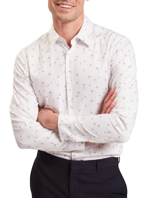 Ted Baker London Iskran Floral Print Stretch Cotton Button-up Shirt - White