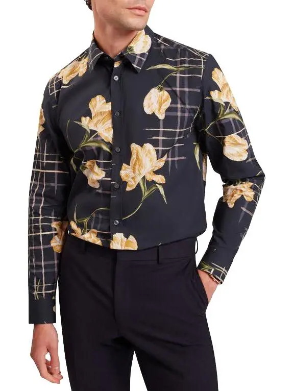 Ted Baker London Quorik Floral Print Button-up Shirt - Navy