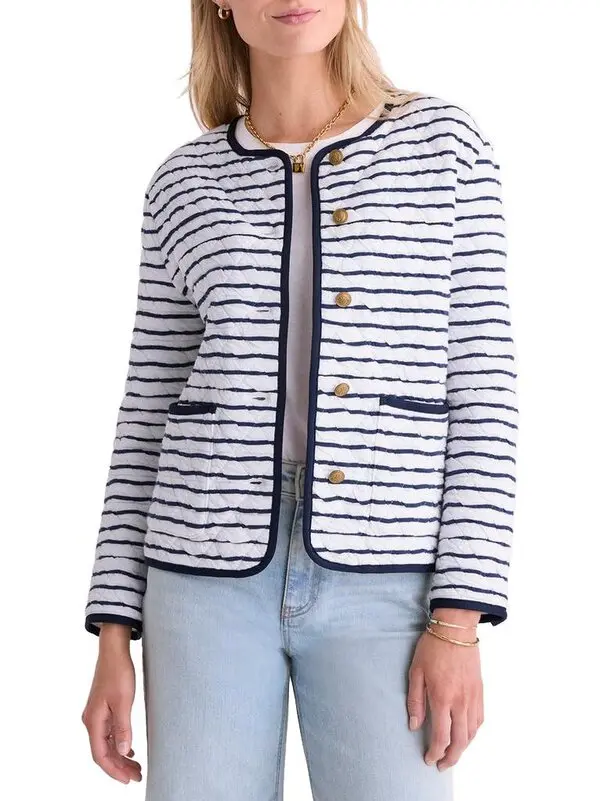 Vineyard Vines Striped Quilted Jacket - Stripe Nautical Navy