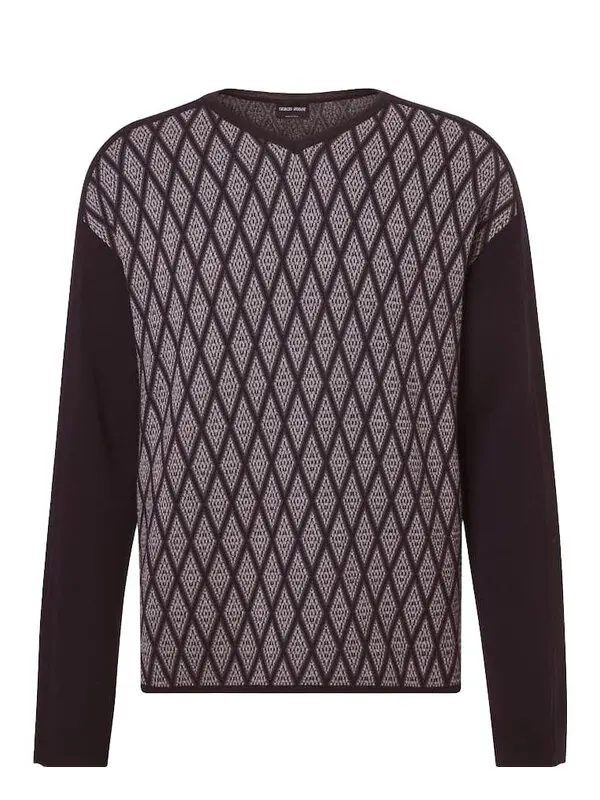 Giorgio Armani Jacquard Wool And Cashmere Sweater - Blue