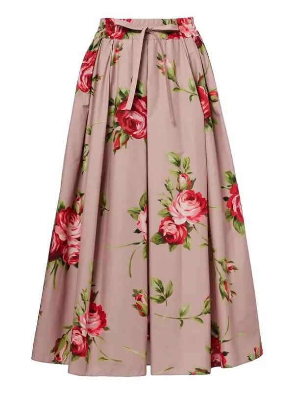 Dolce & Gabbana Floral Pleated Cotton Midi Skirt - Pink