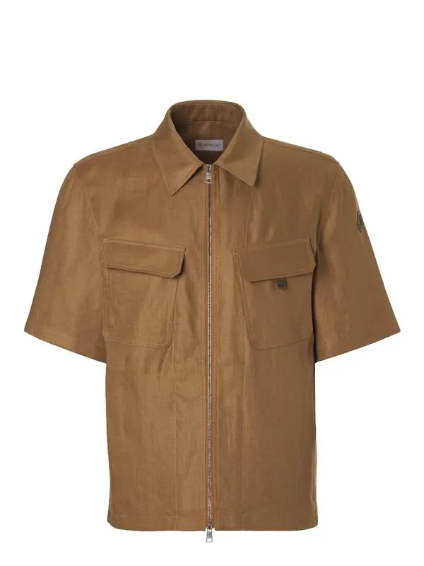 Moncler Linen Twill Zip-up Shirt - Beige