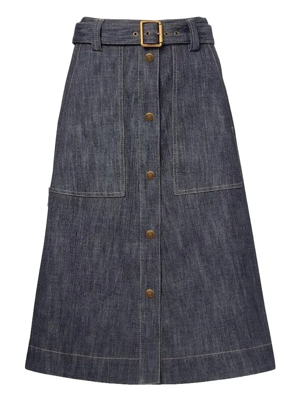 Moncler Belted Denim Midi Skirt - Blue