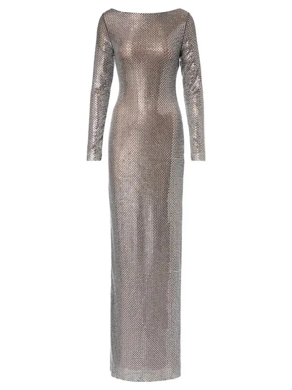 SELF-PORTRAIT Embellished Maxi Dress - Grey