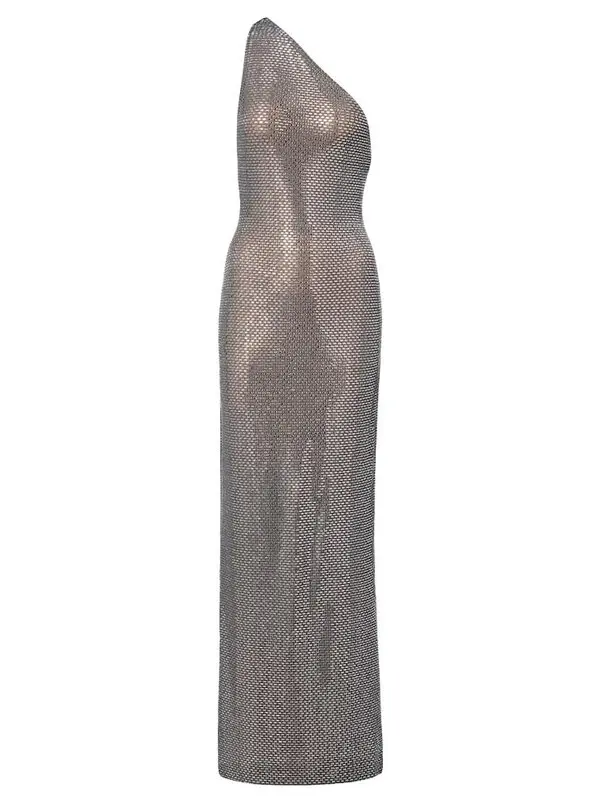 SELF-PORTRAIT Embellished One-shoulder Gown - Grey