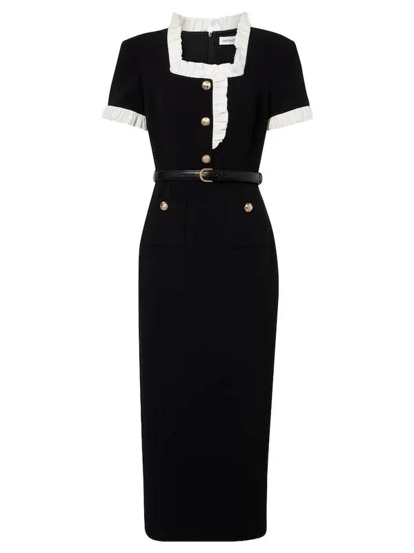 SELF-PORTRAIT Belted Crepe Midi Dress - Black