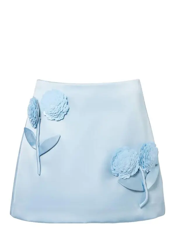 SELF-PORTRAIT Floral-appliqué Satin Miniskirt - Blue