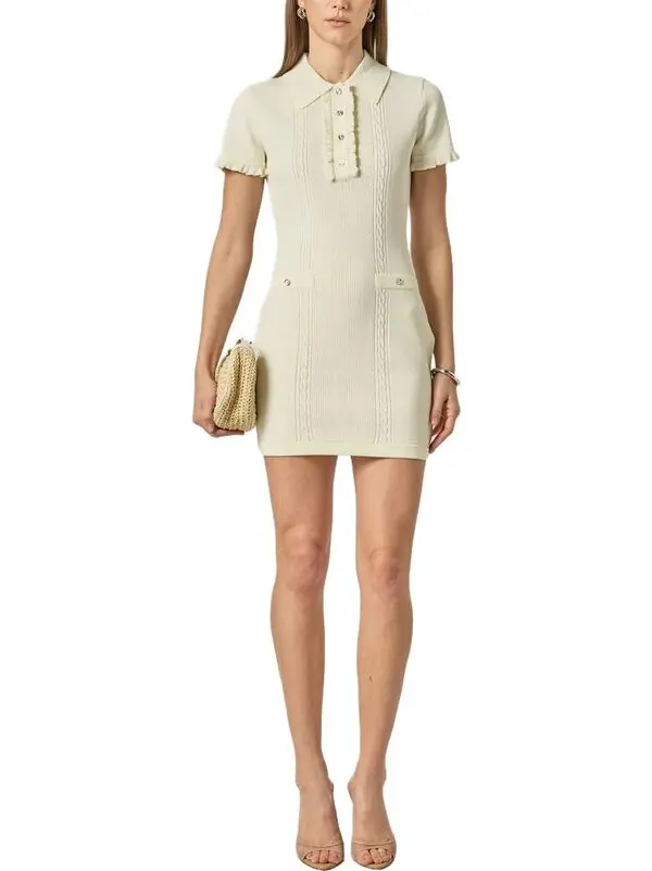 English Factory Ruffle Placket Mini Sweater Dress - Cream