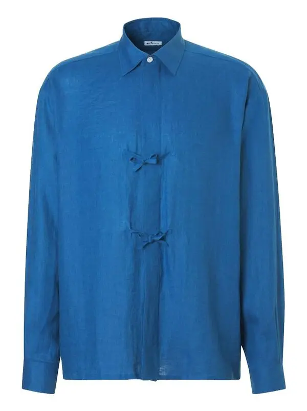 Kiton Bow-detail Linen Shirt - Blue