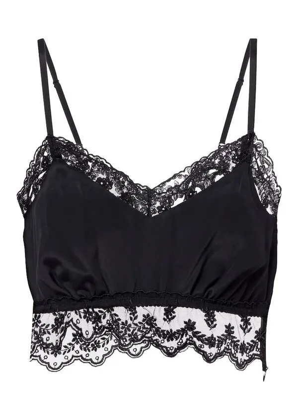 Simone Rocha Lace-trimmed Crepe De Chine Crop Top - Black