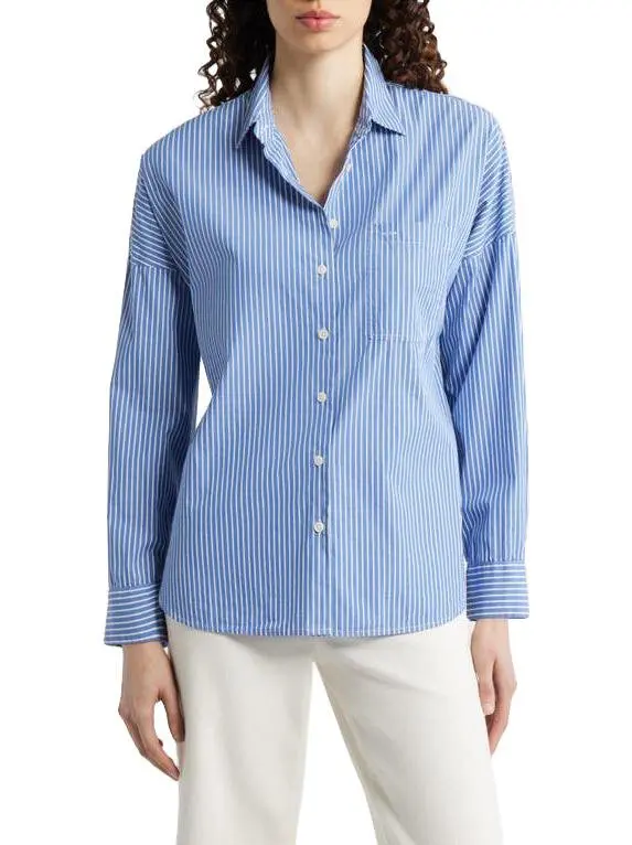 ALEX MILL Cotton Poplin Button-up Shirt - Blue/white Stripe