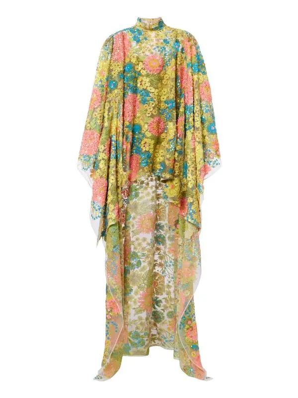 TALLER MARMO Graham Floral Sequined Asymmetric Kaftan - Multicoloured
