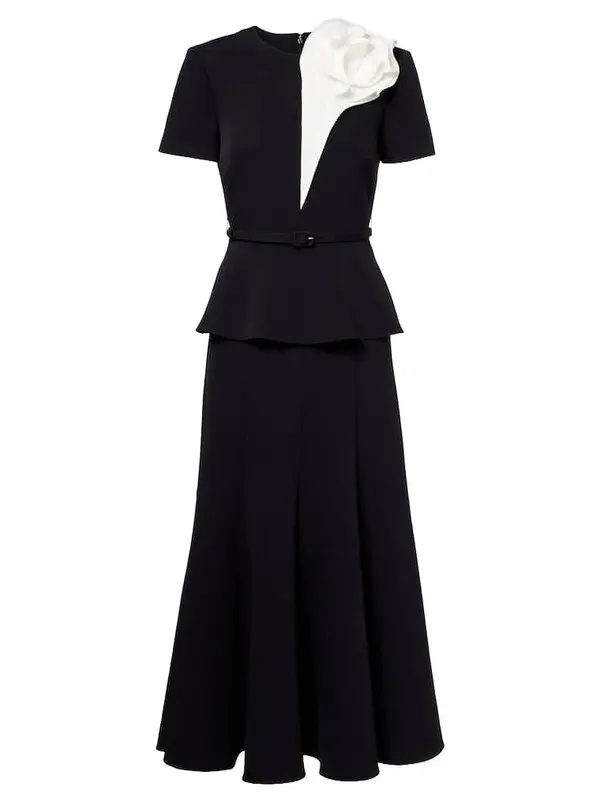 Roland Mouret Floral-applique Crepe Midi Dress - Black