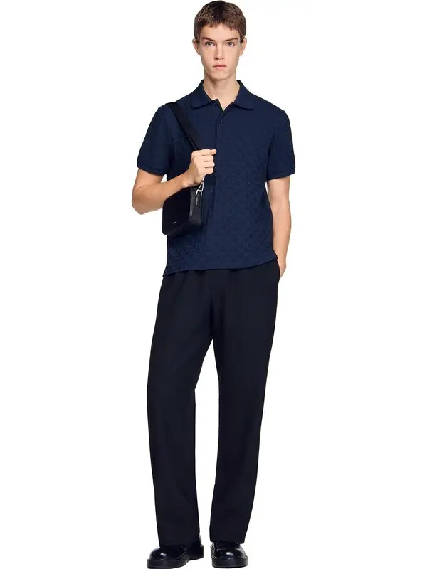 Sandro Square Cross Jacquard Polo - Midnight Blue