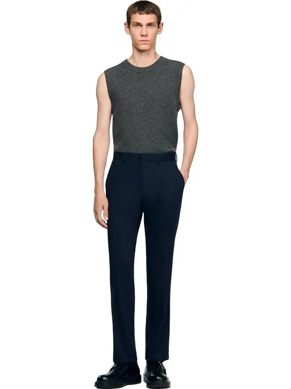 Sandro Wide-leg Wool Suit Trousers - Navy Blue